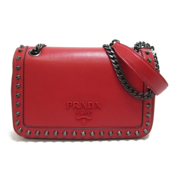 Prada | Bags | Prada Chainshoulder Bag Red Leather Bd147 | Poshmark